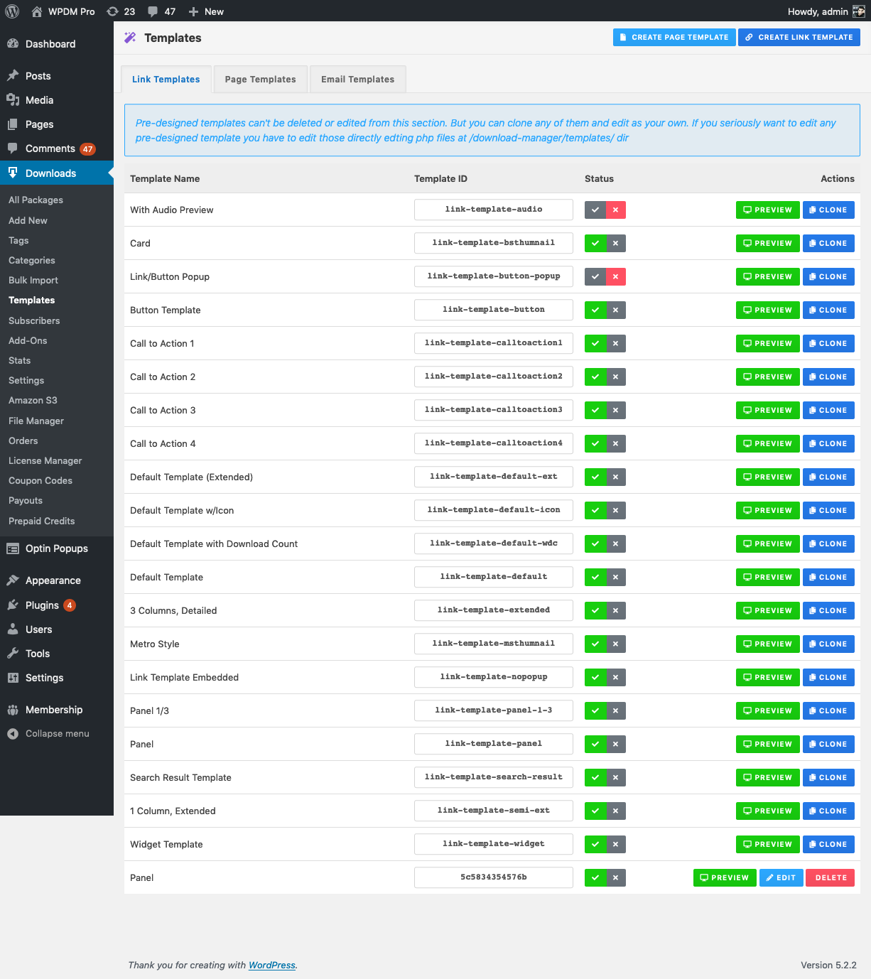 Templates - WordPress Download Manager