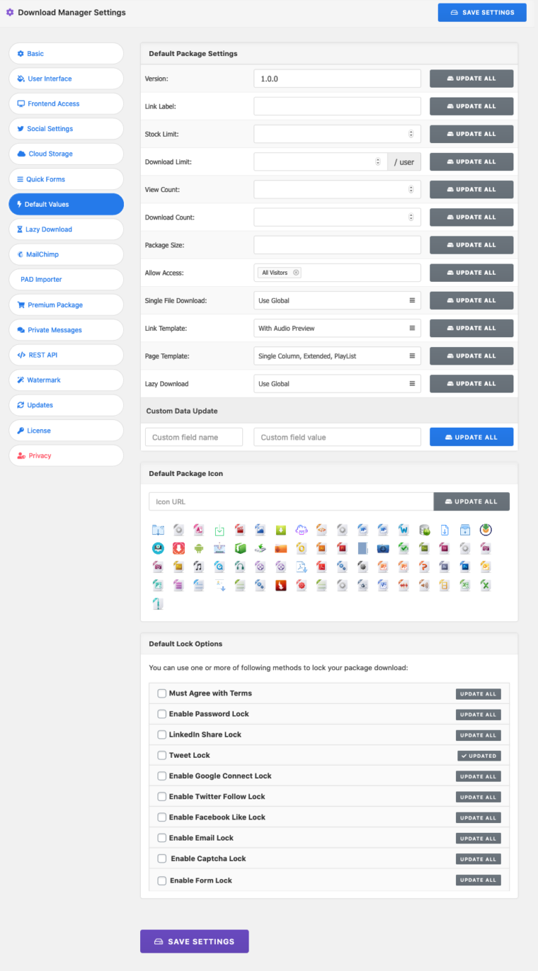WPDM Default Values - WordPress Download Manager