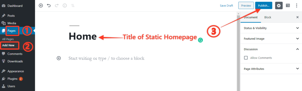 How To Set Static Front Page In WordPress? - WordPress Download Manager